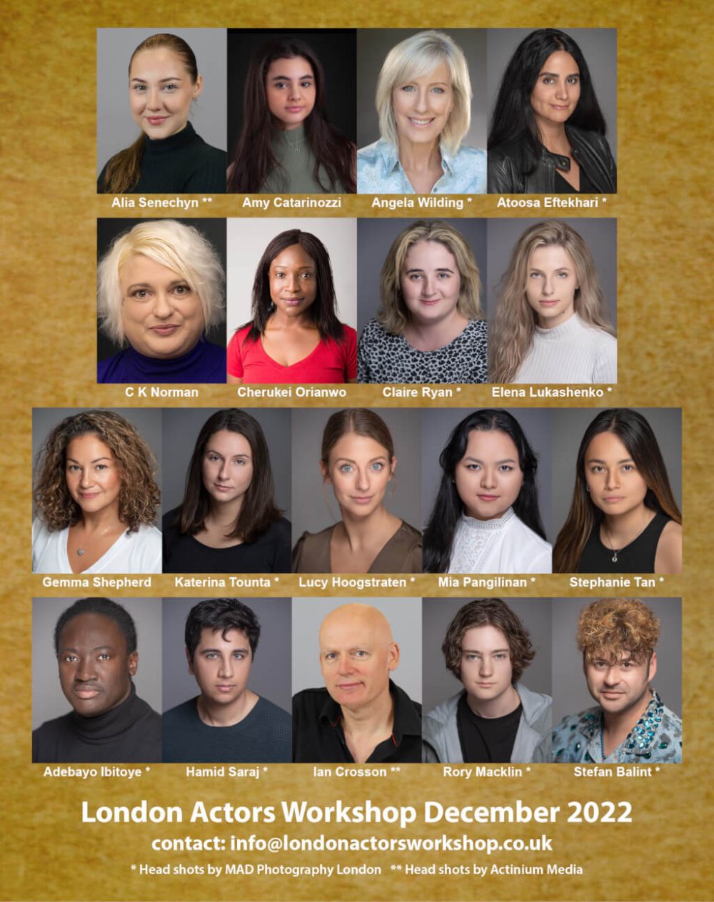 Check out the CVs of the talented actors in the December 2022 workshop – London Actors Workshop